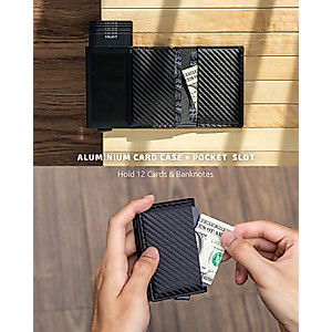 VULKIT Credit Card Holder RFID Blocking Leather Automatic Pop Up Wallet Aluminum Slim Pocket Bifold Business Card Case