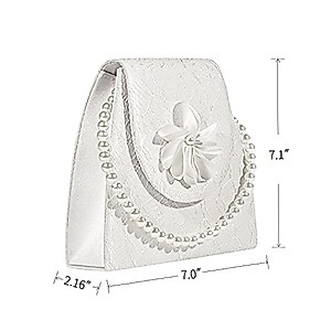 Mulian LilY Premium Floral Lace Satin Pearl Top Handle Clutch Handbag With Detachable Chain flower wedding Bridal Bag White M029