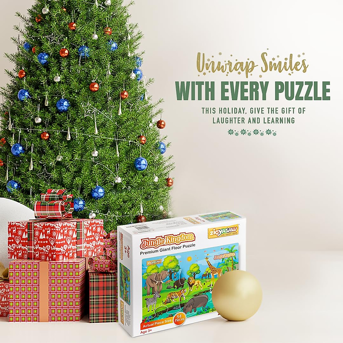 Jungle Safari Jigsaw Animal Puzzle, Floor Puzzles for Kids Ages 3-5, 4-8-10, Animal Games Kids Puzzle, Large Floor 54 Pieces Jigsaw Puzzles for Kids 36" x 24", Gifts for 4-10 Year Old Boys and Girls