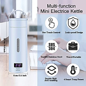 Travel Electric Kettle Small Portable Electric Kettle, 380ML Mini Tea Kettle with 4 Variable Presets, 304 Stainless Steel Kettle Water Boiler, Auto Shut-Off & Boil Dry Protection, BPA Free(Blue)