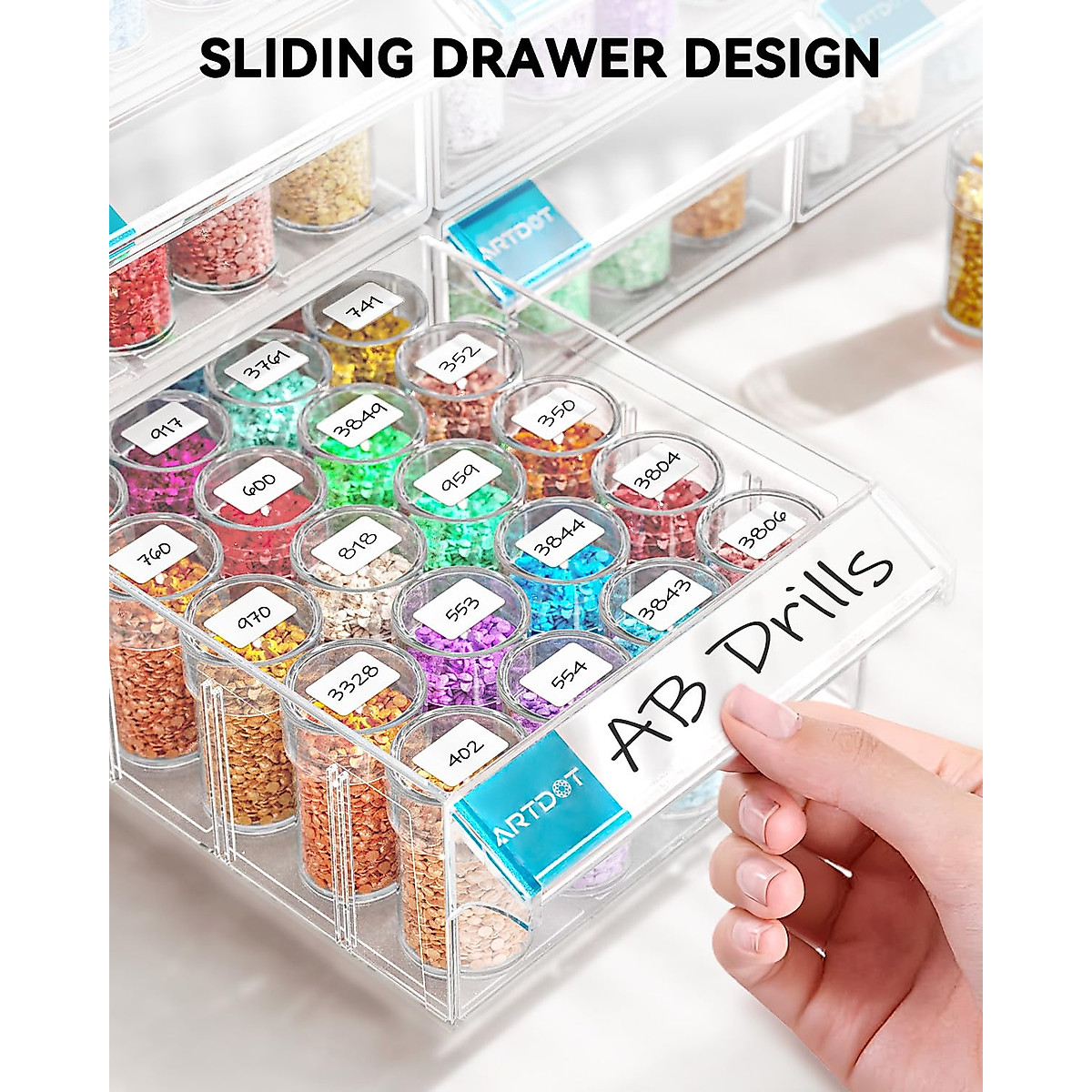 ARTDOT Diamond Painting Storage Containers, 4 Pack Stackable Bead Organizers with 128 Slots and Diamond Art Accessories and Tools for Beads Nail Pill Rhinestones Seed