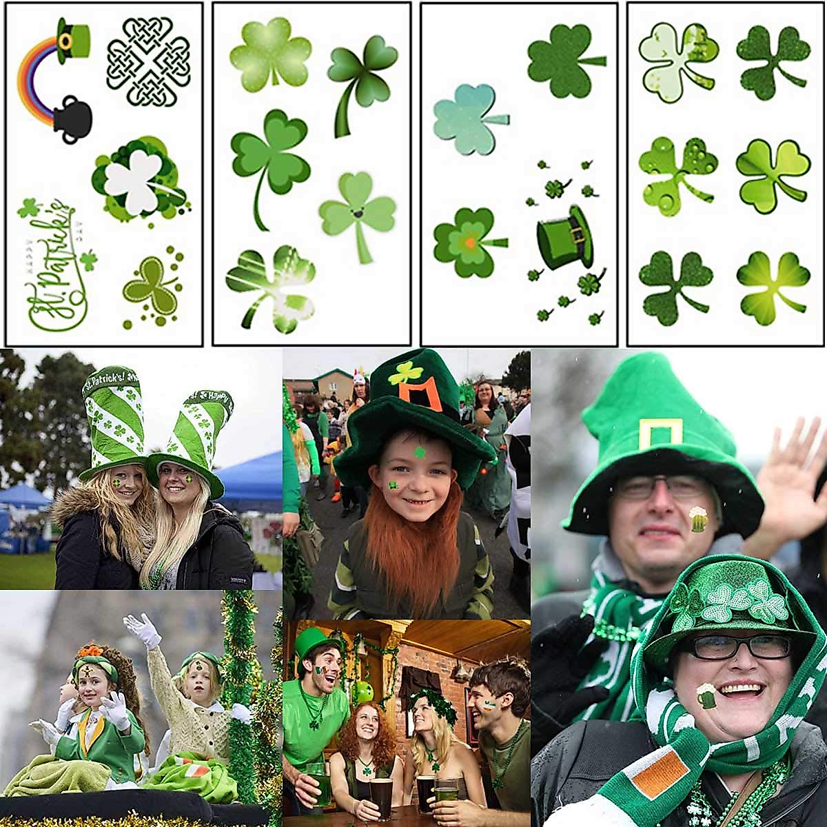 COKOHAPPY 169Pcs St Patricks Day Temporary Tattoos Face Sticker, 20 Sheets Body Temporary Tattoos Decorative Stickers for Saint Patrick's Day Party Favor Decoration