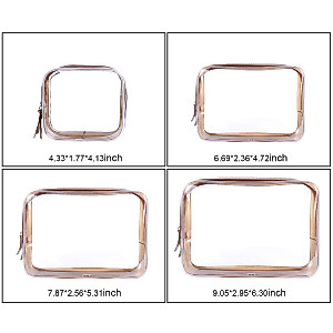 SOMIER 4 Size/Pack PVC Waterproof Clear Toiletry Bag, Portable Travel Cosmetic Makeup Bag, TSA Approved Zippered Carry on Pouch Organizer for Vacation Bathroom