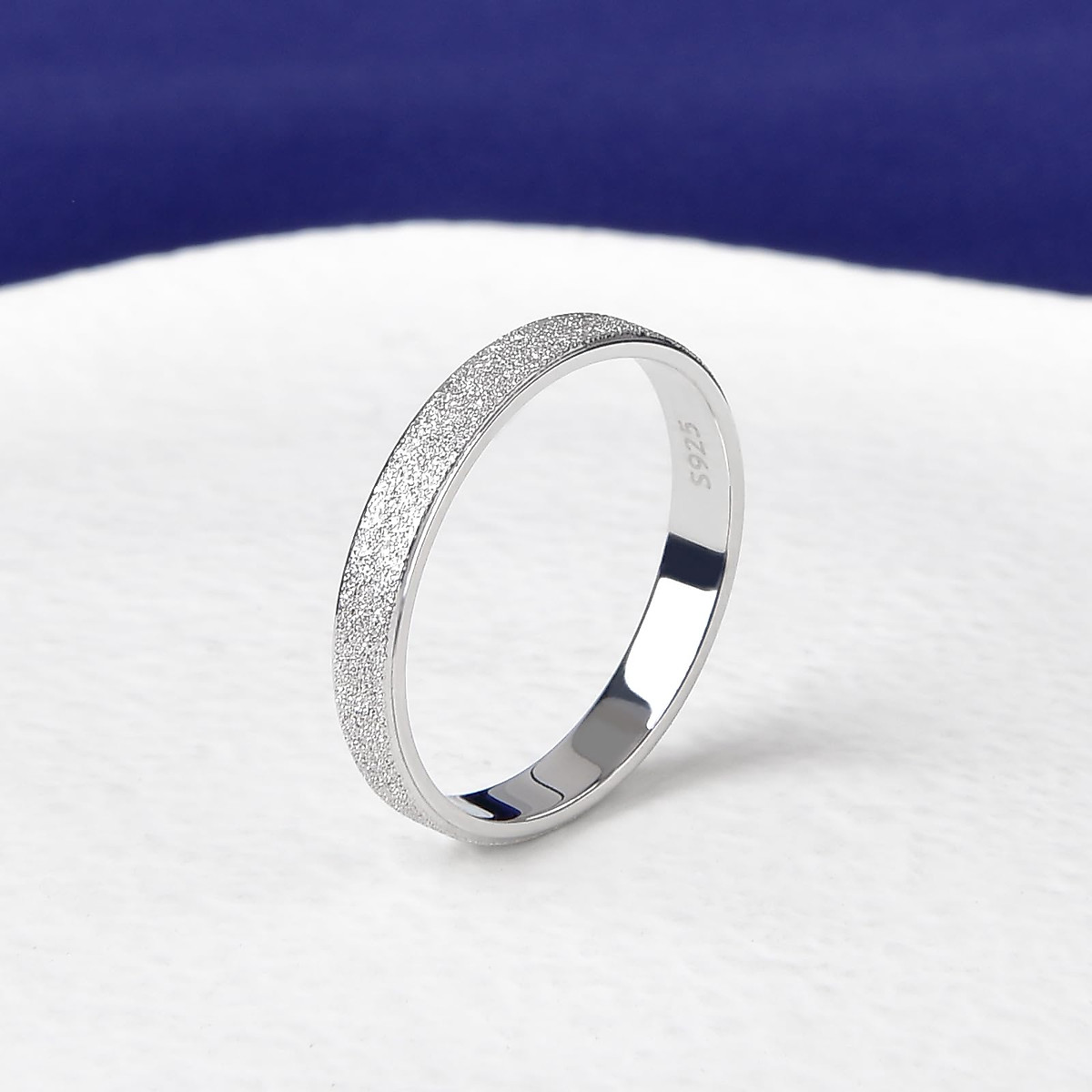 SILBERTALE Anxiety Ring 925 Sterling Silver 3mm thin Sandblast Glitter Ring Classic Eternity Wedding Band Comfort Fit for Men Women Size 9