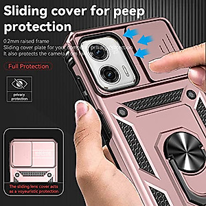 Compatible with Motorola Moto G Power 5G 2023 Case,[2 Pack] Screen Protector,Heavy Duty Phone Cover with Magnetic Kickstand,Slide Camera Cover Protection,for Moto G Power 2023 Phone Case Pink