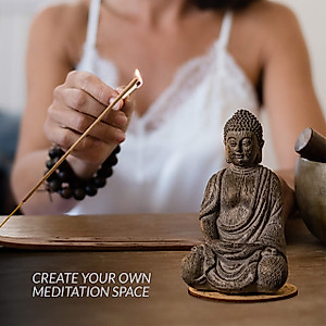 LOTS OF ZEN Mini Buddha Statue — 6.7 inch Buddha Statue with Wooden Round Base Included — Mini Buddha Statue for Spiritual Home Decor