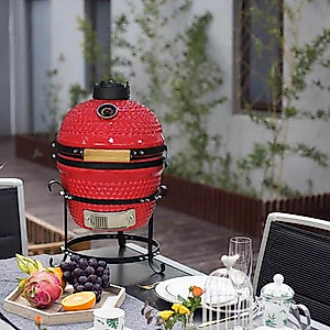 AUPLEX 13" Kamado Charcoal Grill, Ceramic BBQ Charcoal Grill, Mini Portable Clay Smoker Oven Barbecue Grill for Backyard, Balcony