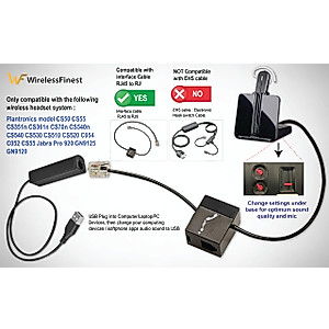 RJ9 Plug to USB Headset Adapter Compatible with Plantronics Jabra Sennheiser Wireless DECT Headsets for Use with Computers PC Laptop Mac Tablet Window Softphones Devices