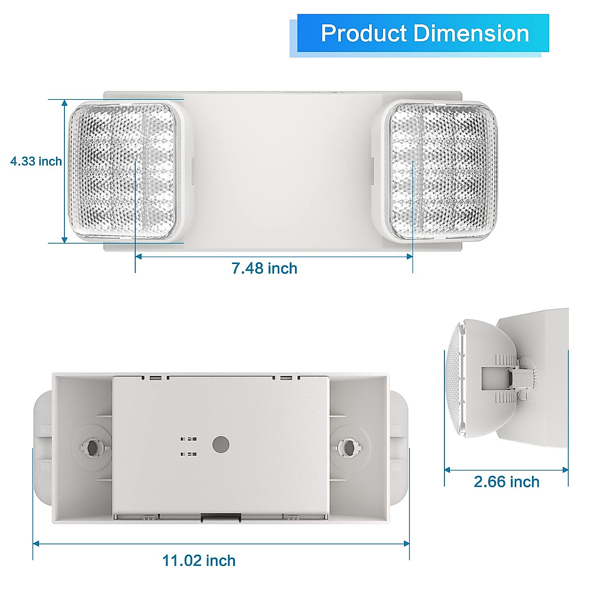 SPECTSUN Emergency Light White, Commercial Emergency Light with Battery Backup, Emergency Lighting Fixture/Emergency Light Combo/Emergency Sign Light//Emergency Light Home - 1 Pack (Square Head)