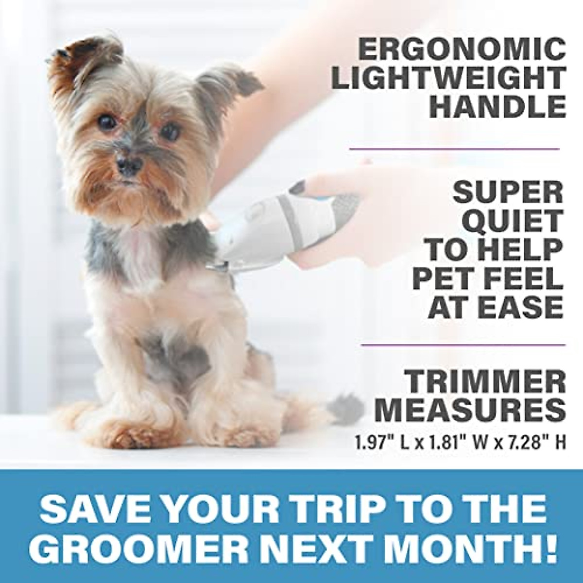 Bell+Howell PawPerfect Pet Fur and Hair Trimmer Dog Hair Clippers with Stainless Steel and Ceramic Blades Low Noise Rechargeable and Cordless Shaver for Dogs Cats and Other Furry Pets As Seen On TV