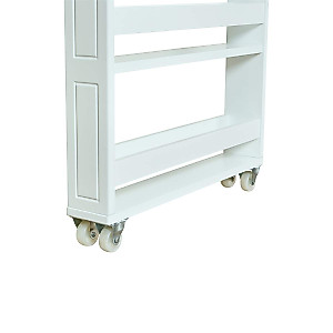 MUSEHOMEINC Compact Space Kitchen Pantry,4-Tier Kitchen Removable Storage Cart, Slim Slide Out Rolling Pantry Shelf for Narrow Spaces（White）