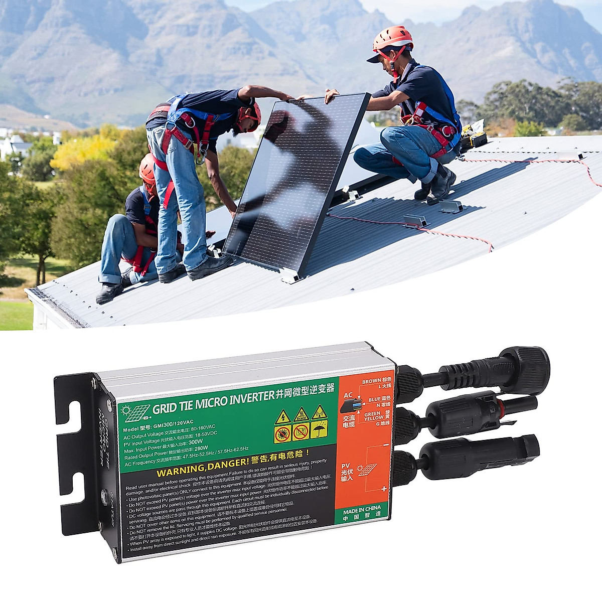 Aluminum Alloy DC 24V40V Solar Power Inverter, Grid Tie Inverter, AC 120V to 230V, Grid Tie Inverter Pure Sine Stackable Converter for Off Grid Solar System Home RV