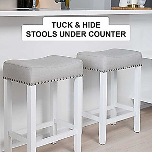 Nathan James Hylie Nailhead Wood Pub-Height Kitchen Counter Bar Stool 24", Gray/White