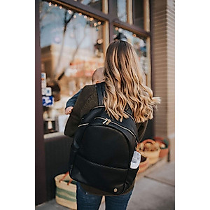 Little Unicorn Skyline Backpack – Diaper, Work, Travel Bag with Changing Pad - Premium Vegan Leather – Lightweight & Durable Design – 5 Interior Pockets – Easily Wipes Clean (Black)