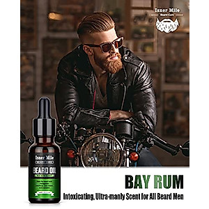 ISNER MILE Beard Oil 4 Pack, Stocking Stuffers Gifts for Him Dad Boyfriend, Mustaches Soften, Moisturize, Strength and Growth with Sandalwood, Bay Rum, Cologne, Unscented, Beard Maintenance Treatment
