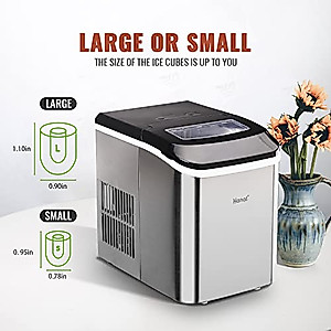 Ice Makers Countertop Portable Ice Machine Stainless Steel, 26.5lbs in 24 Hours, 9 Ice Cubes Ready in 8 Mins, Ice Scoop and Basket, L&S Bullet Sizes for Home Party Office Bar Camping