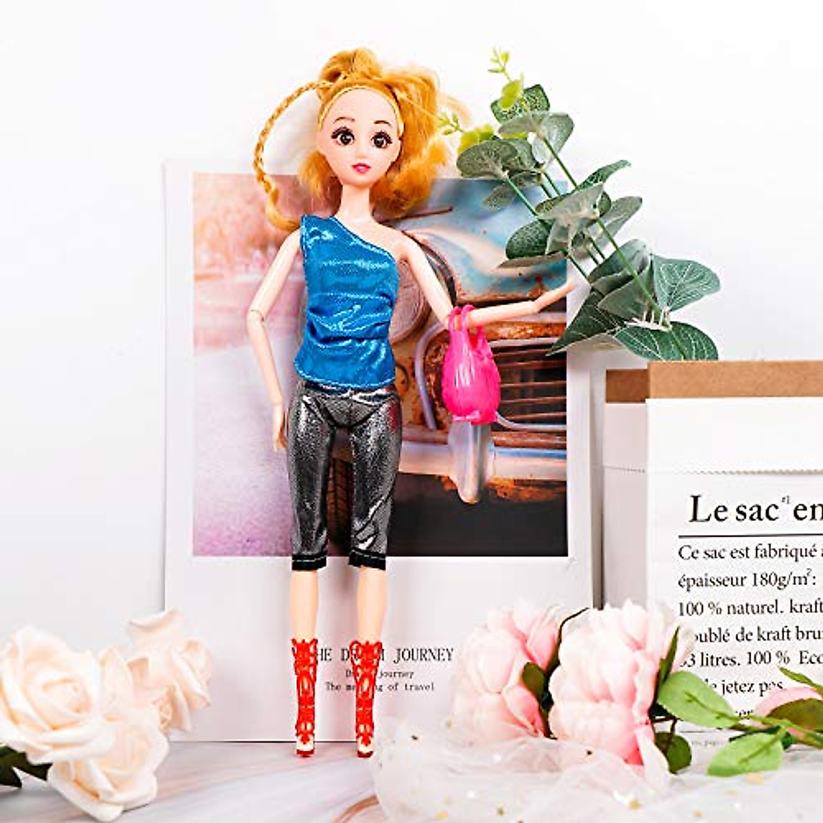 SOTOGO 30 Pieces Doll Clothes and Accessories for 11.5 Inch Girl Doll Include Random Style 10 Sets Tops and Pants,10 Bags and 10 Pairs Shoes