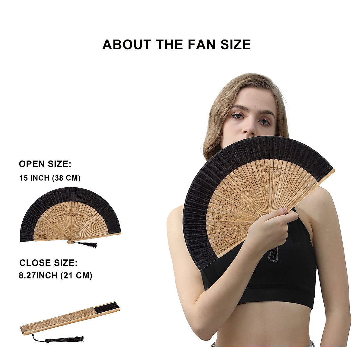 Amajiji 8.27"(21cm) Hand Held Bamboo Silk Folding Fan Hand Fan,Chinese/Japanese Charming Elegant Vintage Retro Style,Women Ladys Girls Best Gifts (Sexy Bamboo)