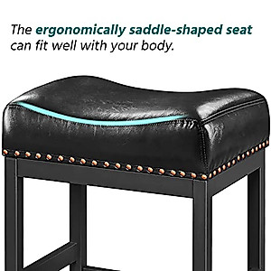 Yaheetech 26" Bar Stools Set of 2 Counter Height Bar Stools Leather Saddle Stool Kitchen Stools for Island Modern Backless Faux Leather Counter Stool, Black