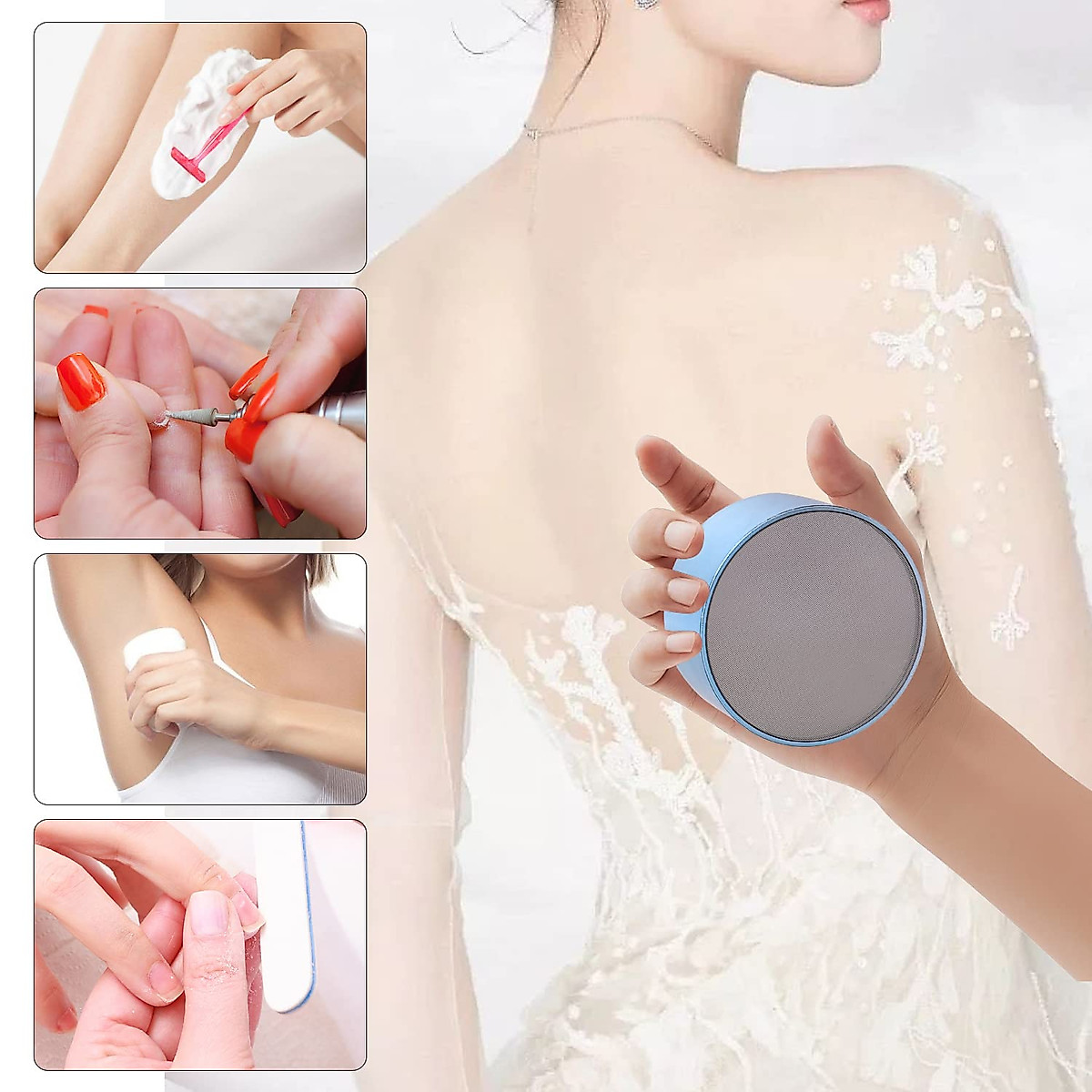 Double Sided Crystal Hair Eraser,Magic Hair Eraser,Crystal Hair Remover for Arms Legs Back,Reusable & Washable (Blue)