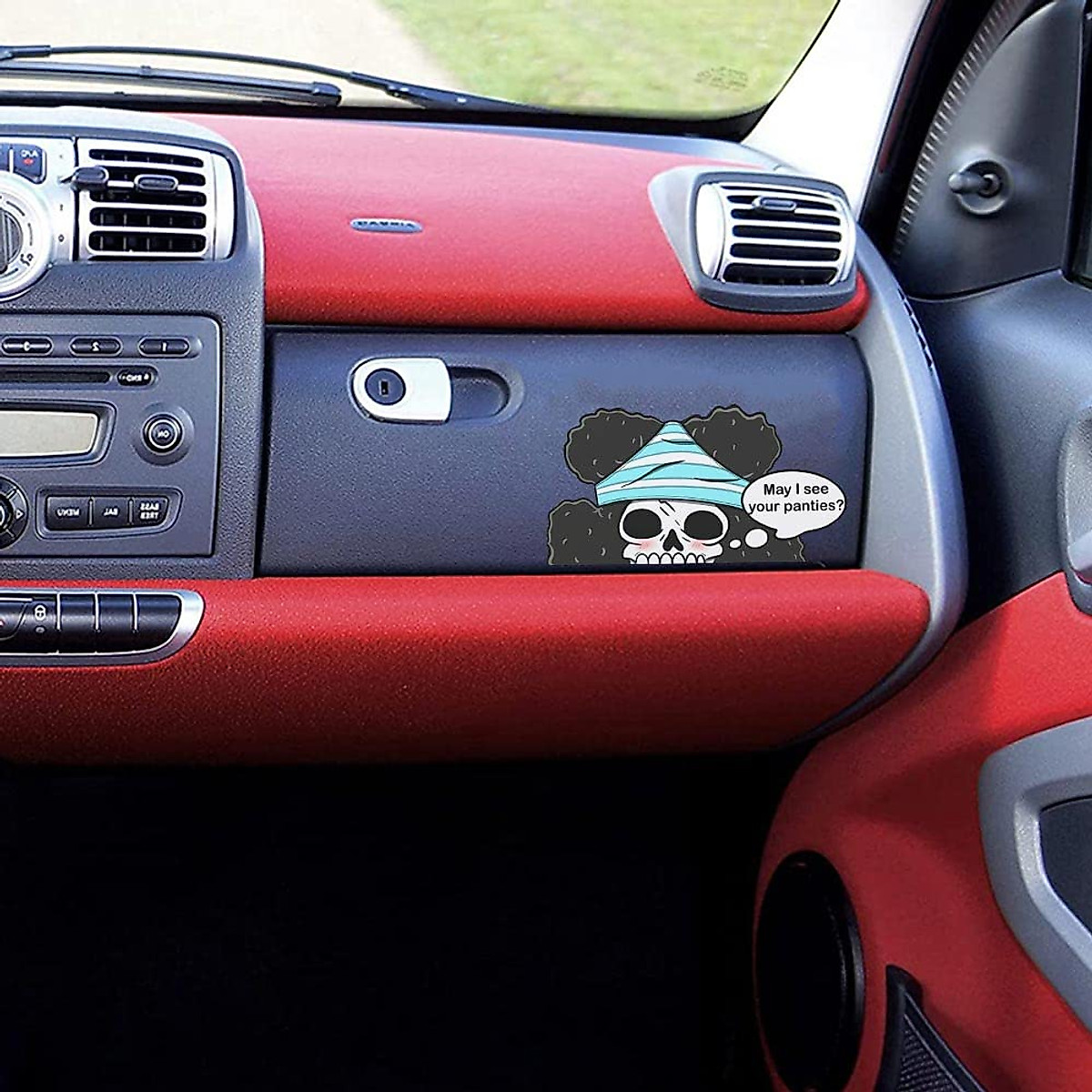 EARLFAMILY 5.1'' Car Stickers for Skull Baron Peeker Anime May I See Your Panties Window Door Funny Decal Waterproof Vinyl Car Accessories