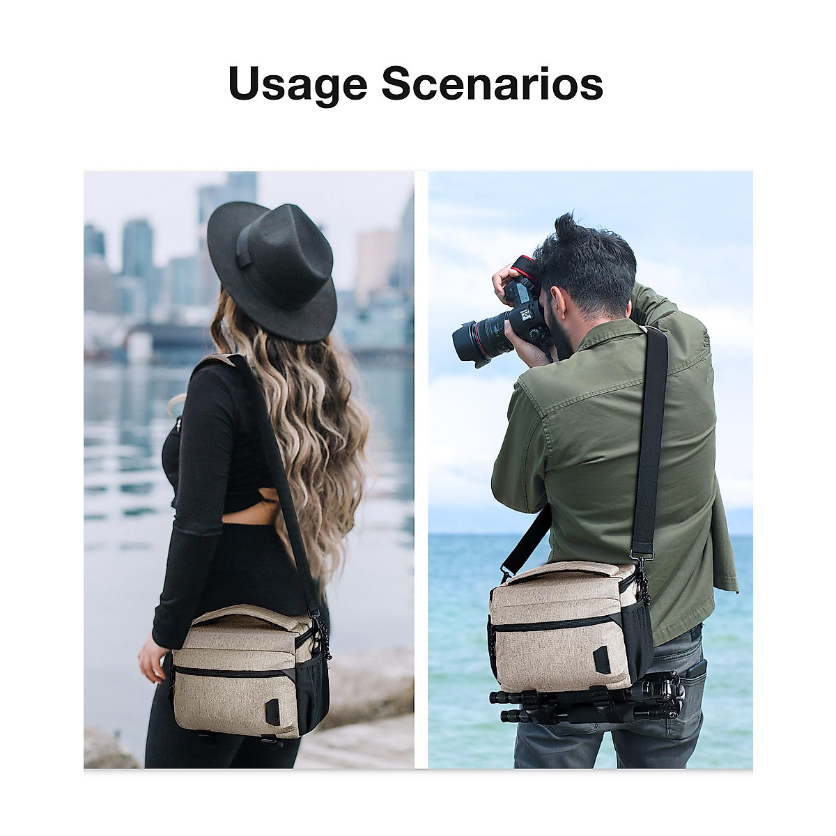 BAGSMART Camera Bag, Small Camera Case with Tripod Holder, Compact Camera Shoulder Bags for DSLR/SLR/Mirrorless Cameras, Waterproof Crossbody Camera Bag Women Men, Ivory White