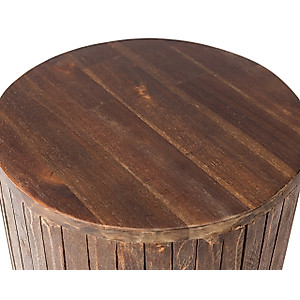 Patio Sense 62421 Michael Round Rustic Garden Stool Wood Outdoor Seating & End Table Portable Adaptable Outdoor Furniture - Seasoned Patina Finish
