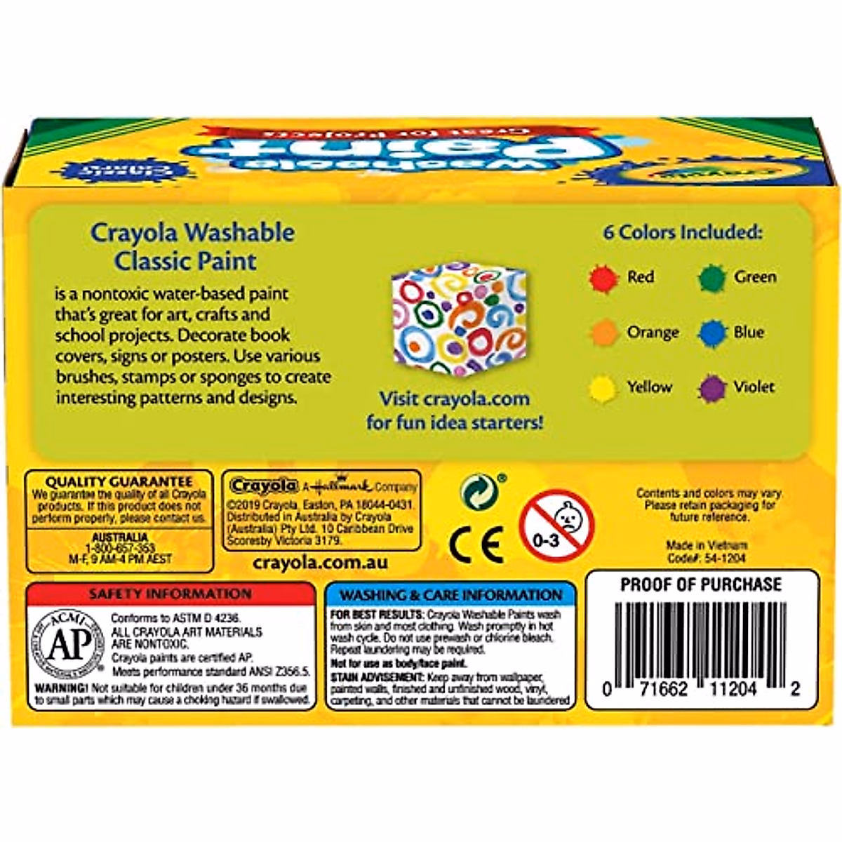 Crayola Washable Kids Paint, 6 Count, Kids At Home Activities, Painting Supplies, Gift, Assorted