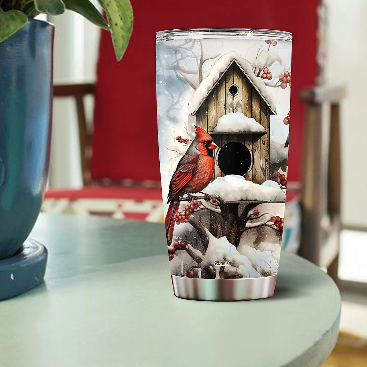 WONWIX Personalized Cardinal Tumbler Gifts for Women 20oz Travel Cup Coffee Mug Stainless Steel Insulated with Lid Watter Bottle Faith Red Cardinal Bird Gift for Her