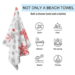 TsingZa Oversized Bath Towels for Bathroom 1 Piece, Large Bath Sheet Soft Absorbent Red Gray Christmas Snowflakes, Quick Dry Beach Towels Shower Towels Pool Swimming 51”x30”