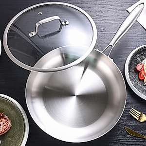 LOLYKITCH 10-12 Inch Tri-ply Stainless Steel Frying Pan Set with Lids,Skillets,Induction Cookware,Pots and Pans Set,Dishwasher and Oven Safe,Detachable Handle.