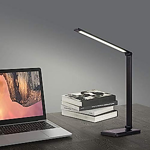 LIGHTACCENTS LED Desk Lamp with USB Charging Port, Smooth Touch Light Dimmer Switch with Adjustable Light Color Temperature Automatic Shut Off Feature Solid Aluminum Construction (Black)