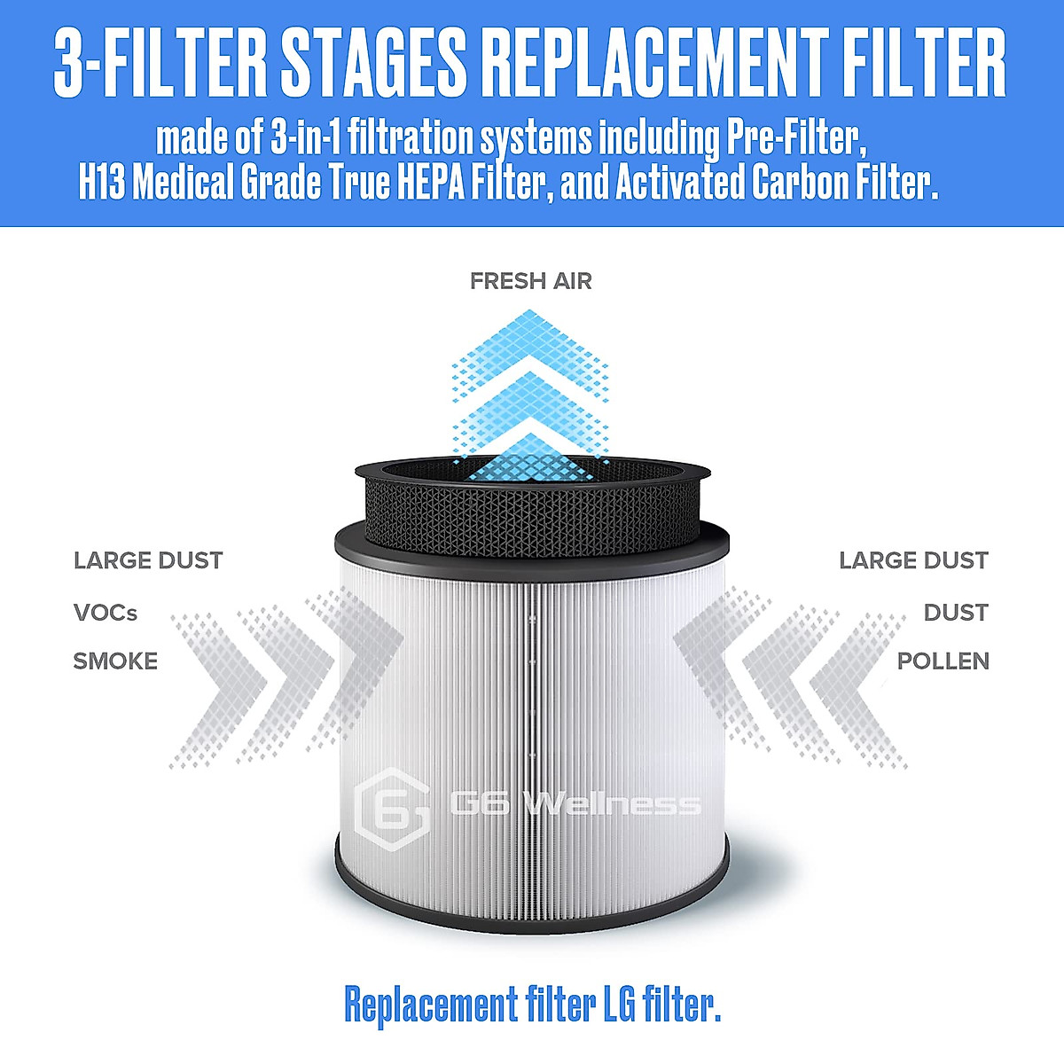 G6 Wellness Replacement H13 True HEPA Filter Compatible with LG PuriCare 360 Air Purifiers AS560DWR0