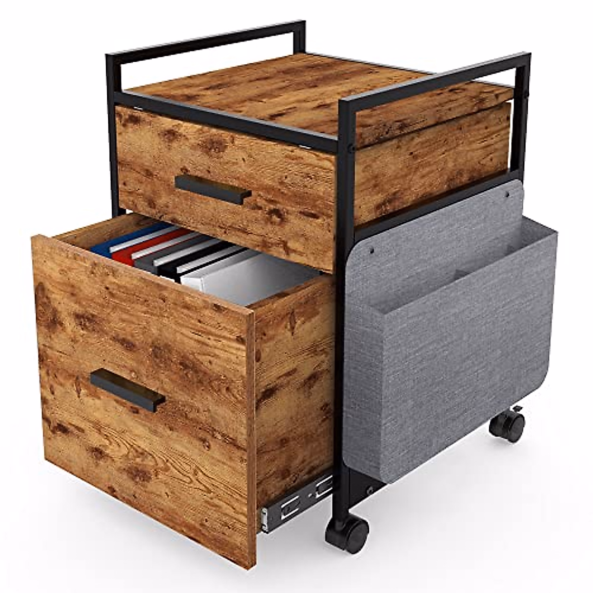 EUREKA ERGONOMIC File Cabinet 2 Drawers, Rolling File Cabinet with Bag for Home Office, Under Desk Rolling File Cabinet, Wood Filing Cabinet, Printer Stand with Storage, Rustic Brown
