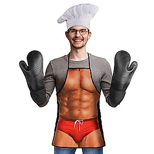 Landisun Apron Oven Mitts Non Slip Gloves Kitchen Chef Cooking Gag Gift Baking