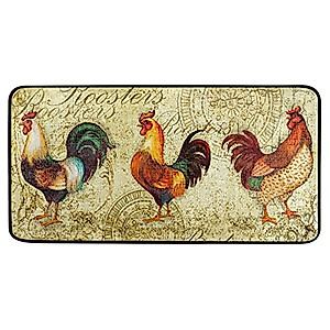 Rooster Kitchen Rug Floor Mat Washable Kitchen Mats for Floor Anti Fatigue Cushion Comfort Mat for Kitchen Vintage Farmhouse Decor
