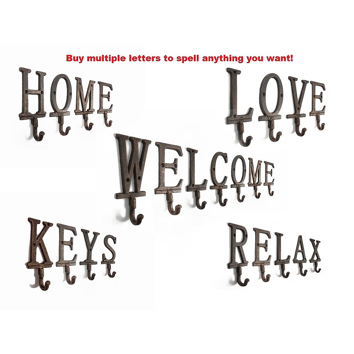 Handcrafted Nautical Decor Rustic Copper Cast Iron Letter F Alphabet Wall Hook 6"