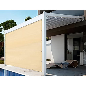 Shatex 90% Shade Fabric 6X 16ft Sun Shade Cloth Taped Edge with Grommets Sun-Block Mesh Shade for Pergola Cover Canopy Wheat, 12 Bungee Balls