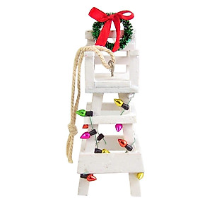 Christmas Tree Decor Beach White Wooden Lifeguard Chair Hanging Ornament 5 Inch