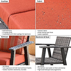 XIZZI Patio Furniture Set,Outdoor Furniture,5 PCS High Back Outside Wicker Patio Conversation Sectional Sofa Set with Premium Fabric Cushions(Orange Red)