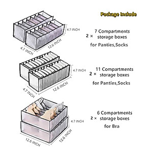 6 Pack Underwear Organizer, Drawer Organizer and Storage for Clothes, Foldable Washable Clothes Drawer Organizer, Clothing Organizer Drawer Divider 6/7/11 Compartments for Bra, Socks and Panties