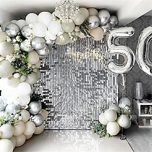 Silver Shimmer Backdrop Disco Backdrop Wedding Silver Shimmer Wall Backdrop Panels Christmas Glitter Wall Background for Bachelorette Party Bridal Shower Stage Panel(24 Packs)