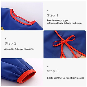 Jarafom 2 Pcs Long Sleeved Silicone Bib coverall Toddler Waterproof bibs Smock Apron Set Food Catcher Pocket 6-72 Months (Cactus + dinosaur)