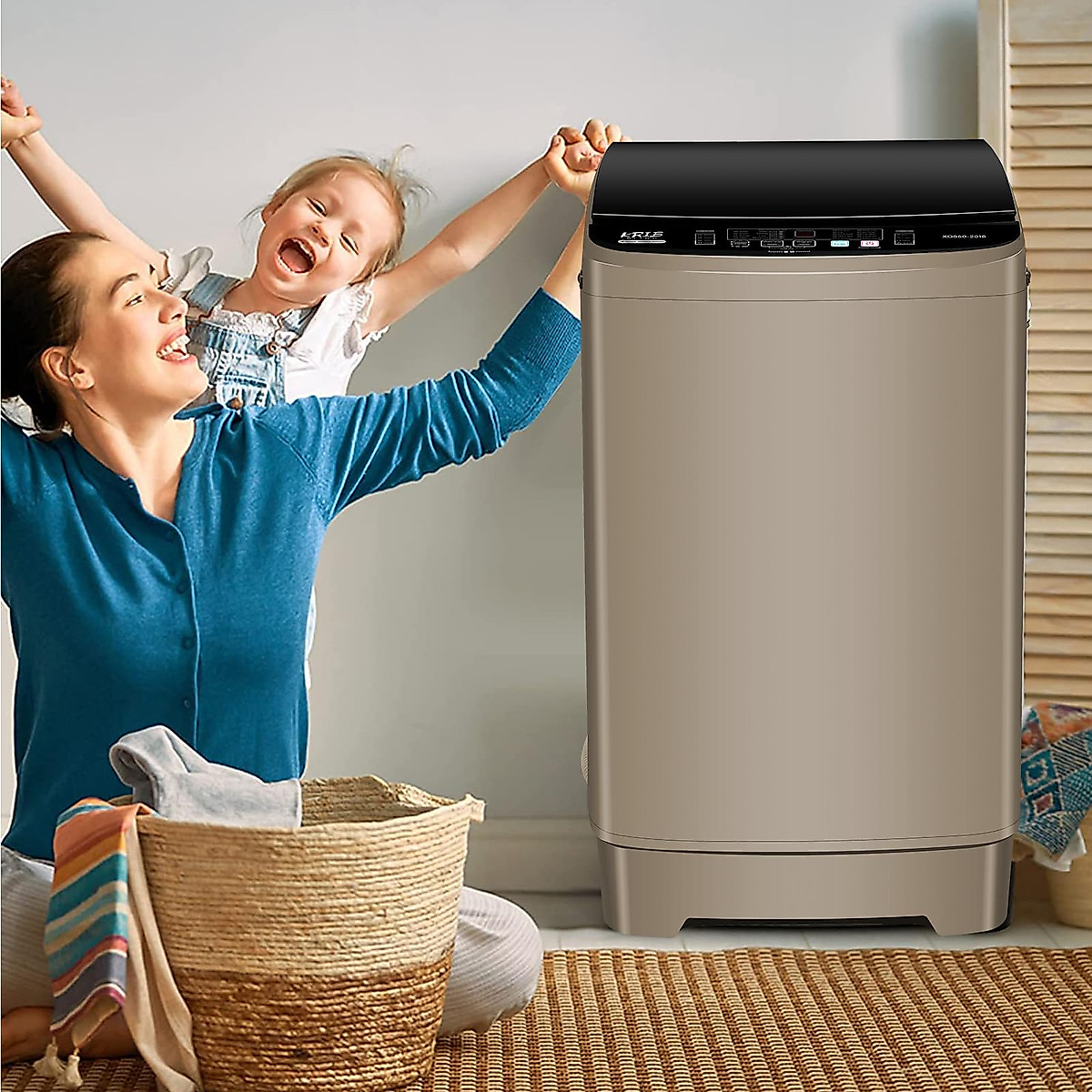 KRIB BLING 17.7 lbs Full Automatic Washing Machine with LED Display Compact Washing Machine with Drain Dump, 10 Wash Programs and 8 Water Levels Ideal for Dorms, Apartments, RV, Gold, KB03 GOLD6-3