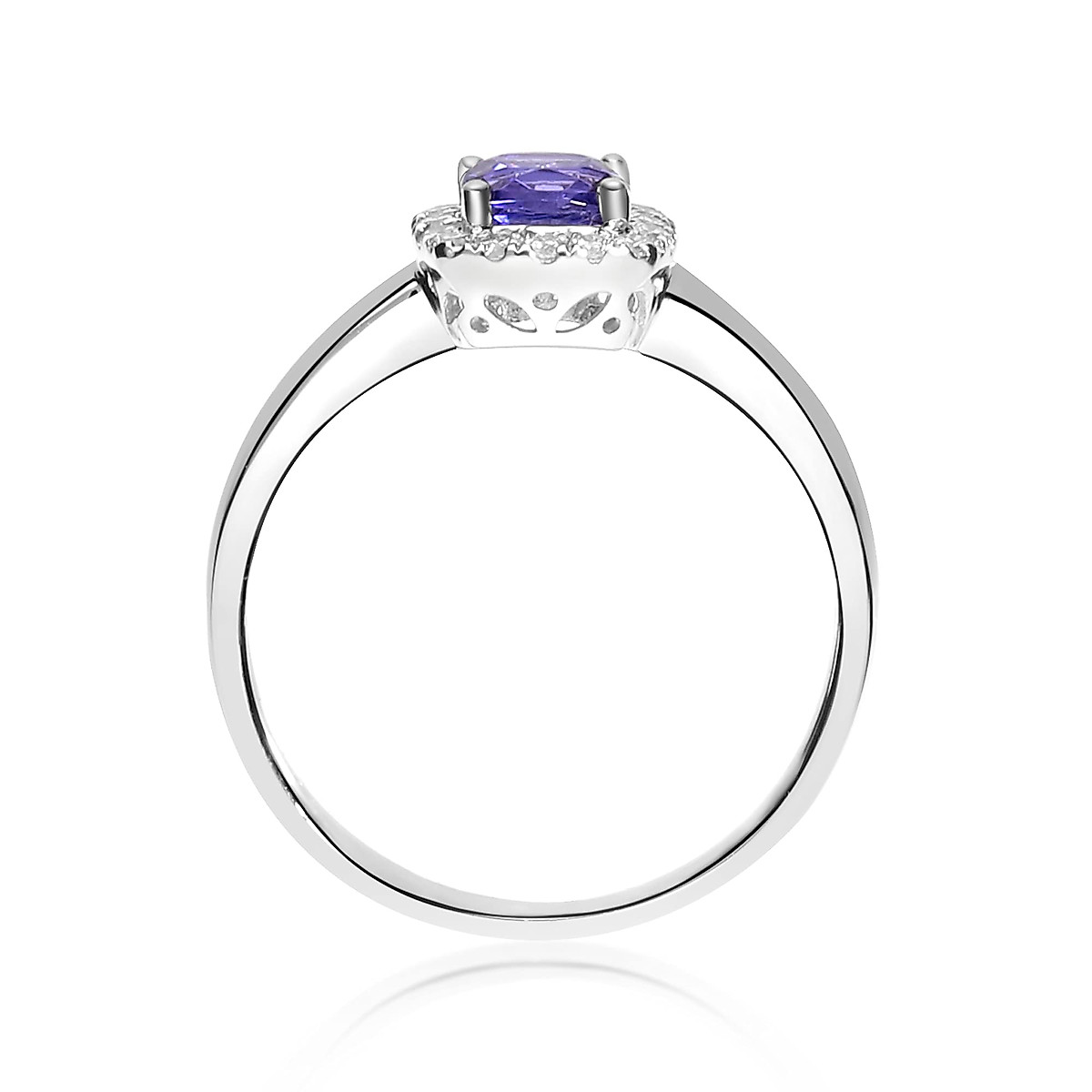 Gin and Grace 10K White Gold Genuine Tanzanite Ring with Diamonds for women | Ethically, authentically & organically sourced (Cushion-cut) shaped Tanzanite hand-crafted jewelry for her