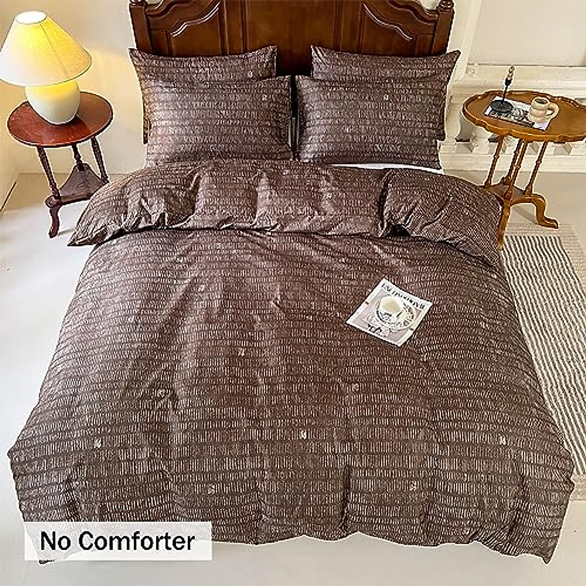NSNLGSGC Mocha Brown Boho Duvet Cover King, Vintage Chocolate Striped Comforter Cover Set, Coffee Bohemian Bedding Cover Set(3 Pieces, King)