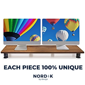 Nordik Large Dual Monitor Riser for 2 - Premium Handmade Hardwood Acacia Computer - Laptop TV Stand with Storage for Desk Accessories - Organizer Television