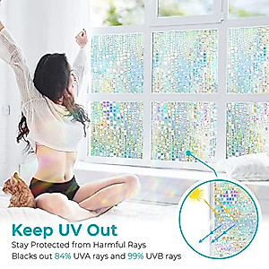 Windimiley Window Privacy Film Stained Glass Rainbow Clings: Window Tinting Film for Home Bathroom UV Blocking 3D Decorative Static Sticker Non Adhesive Vinyl Door Covering (17.5 x 78.7 Inch, Pure)