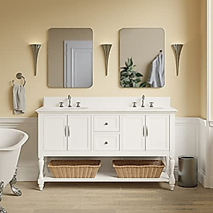 Kitchen Bath Collection Beverly 60-inch Double Bathroom Vanity (White/Quartz): Includes White Cabinet with Stunning Quartz Countertop and White Ceramic Sinks