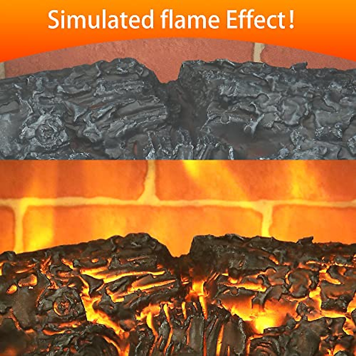 1400W Electric Fireplace Heater, Freestanding Electric Fireplace with Realistic Flame Effect, Portable Fireplace with Adjustable Temperature and Overheat Protection, Metal Stove Fireplace Heater